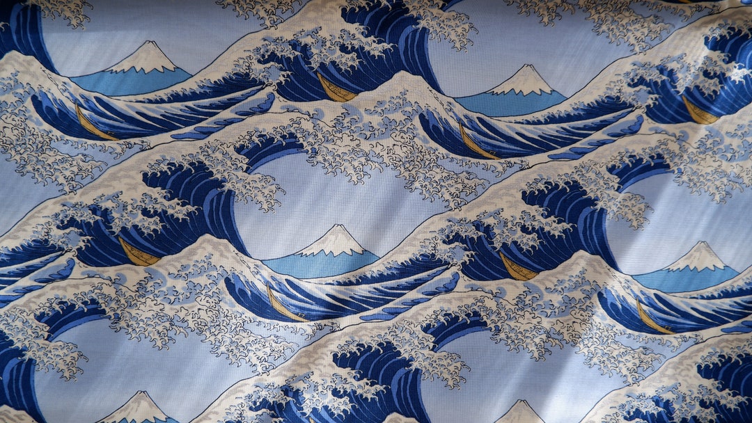 Japanese Fabric Mt. Fuji and Wave 100% Cotton Made in Japan - Etsy UK