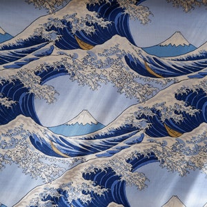 Japanese Fabric Mt. Fuji and Wave 100% Cotton Made in Japan - Etsy UK