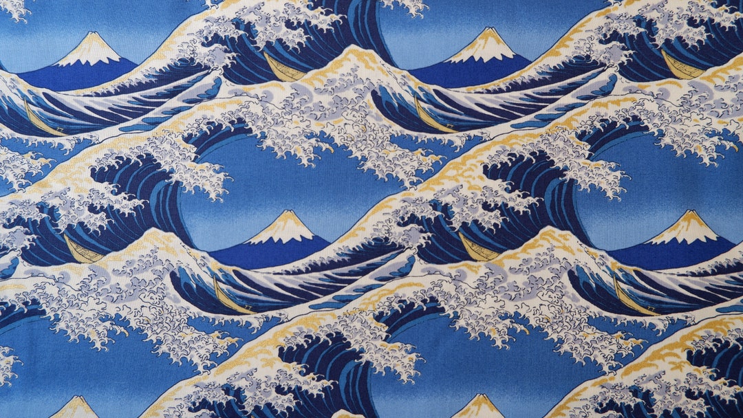 Japanese Fabric Mt. Fuji and Wave 100% Cotton Made in Japan - Etsy