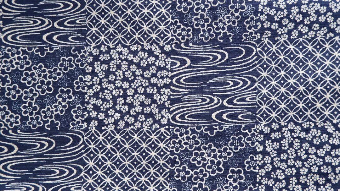 Japanese Fabric With Flowers and Wave 100% Cotton Made in Japan - Etsy