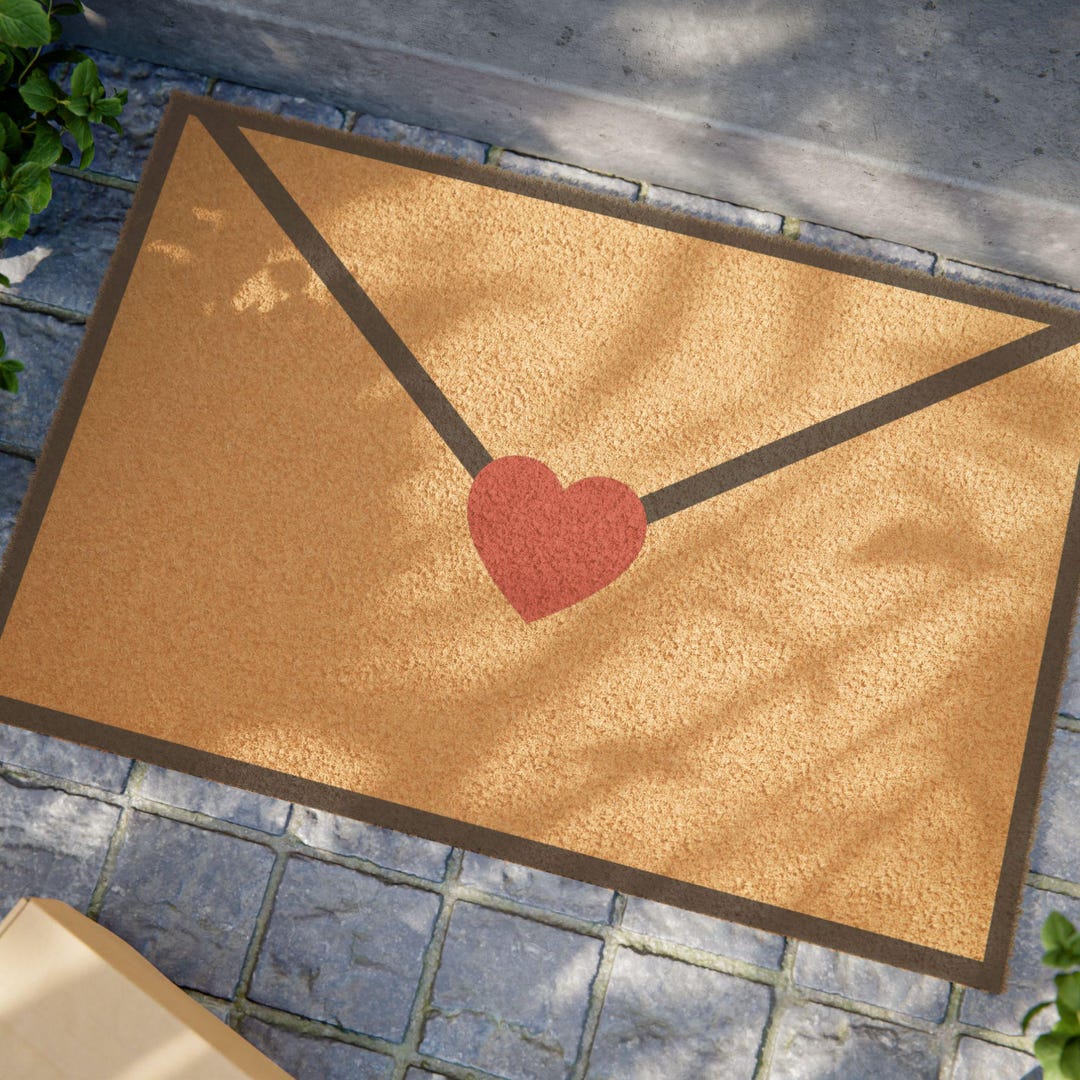 Love Letter Coir Doormat | Envelope Heart Welcome Mat | Valentine's Day ...