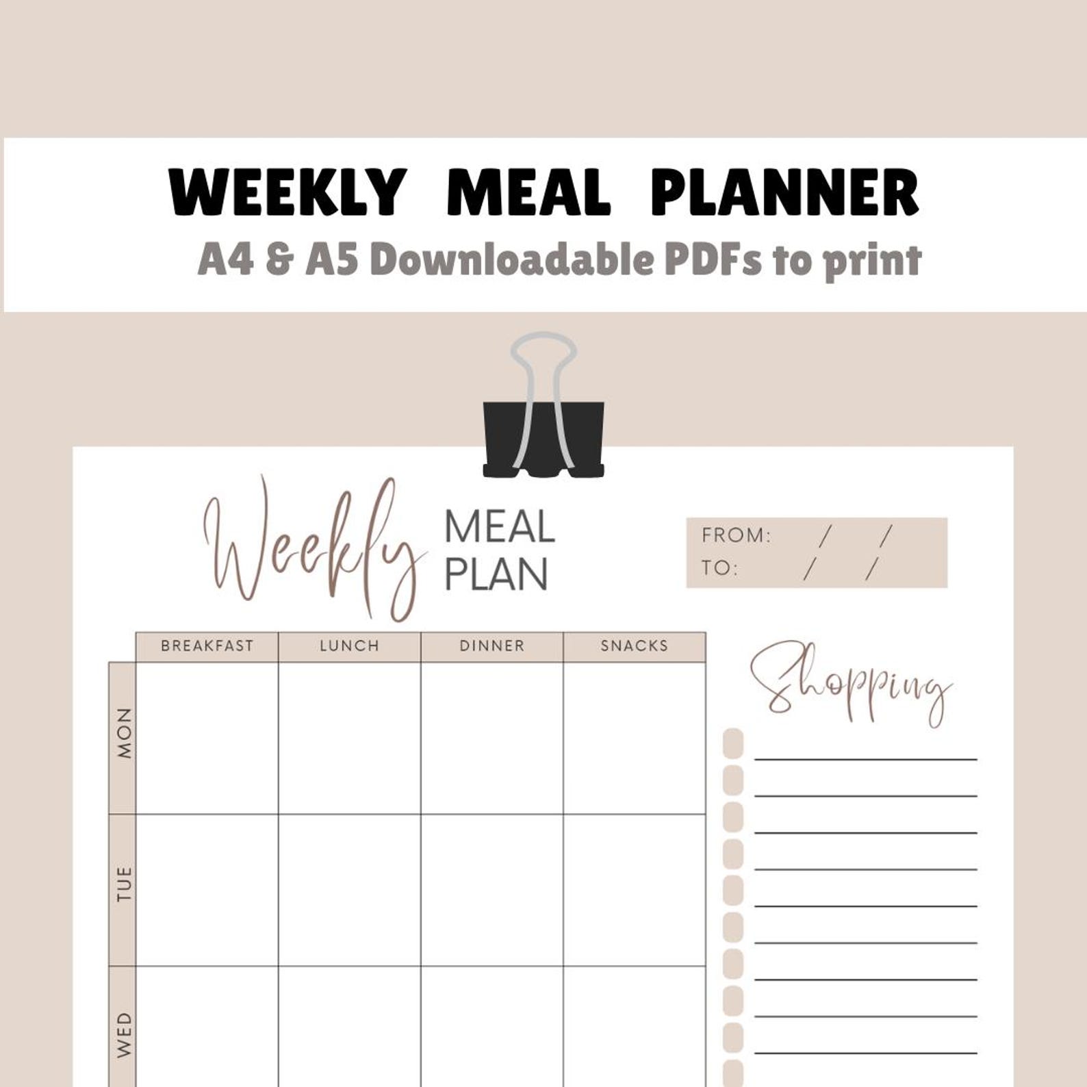 Printable Weekly Meal Planner | Instant Download Meal Planning Template ...