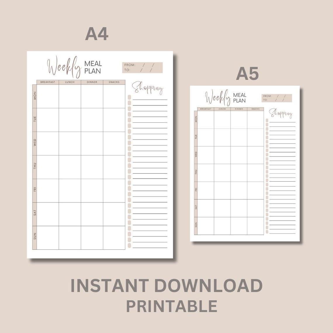 Printable Weekly Meal Planner | Instant Download Meal Planning Template ...