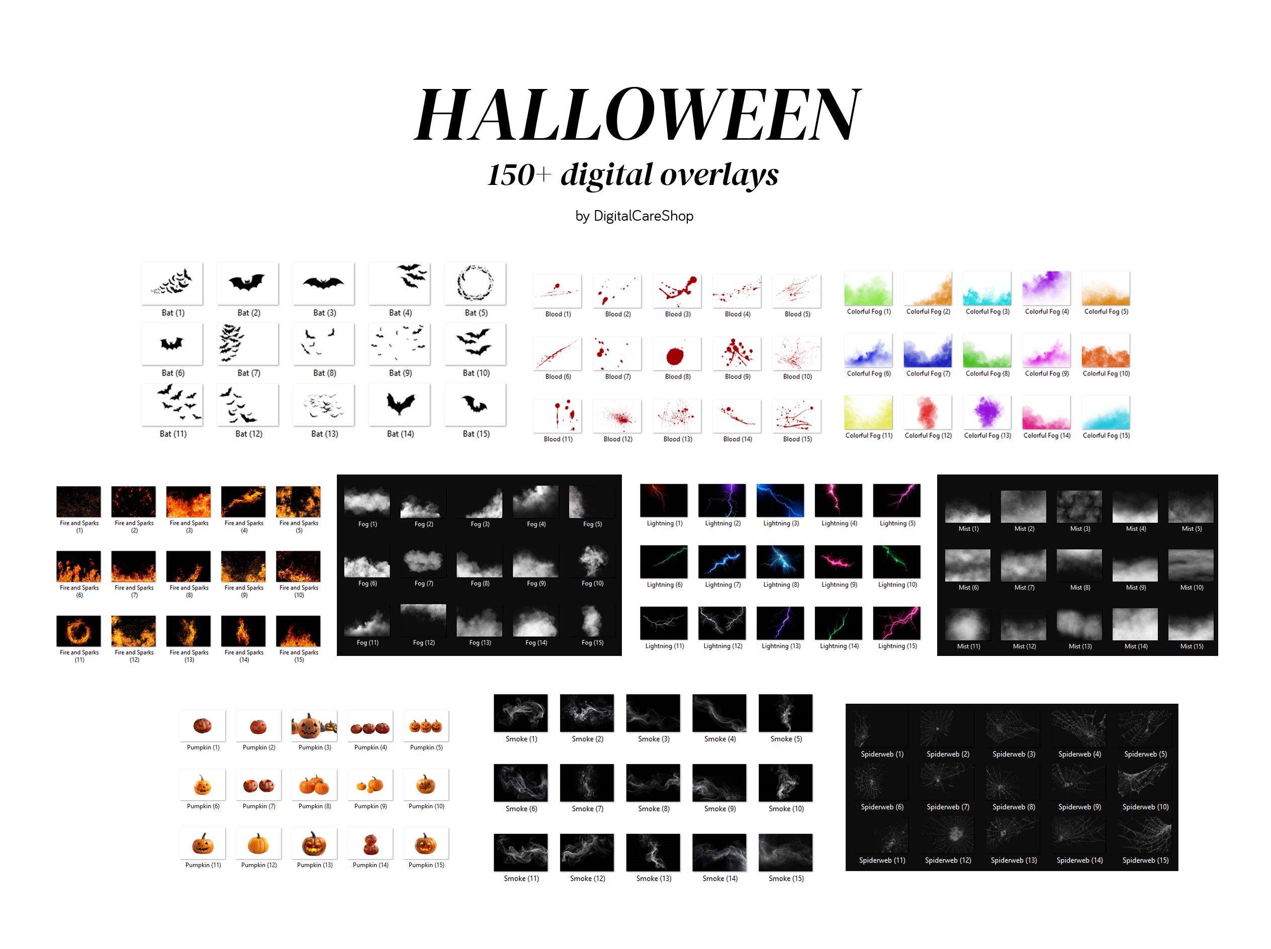 150 Halloween Digital Overlays Autumn Backdrops Halloween Spooky ...