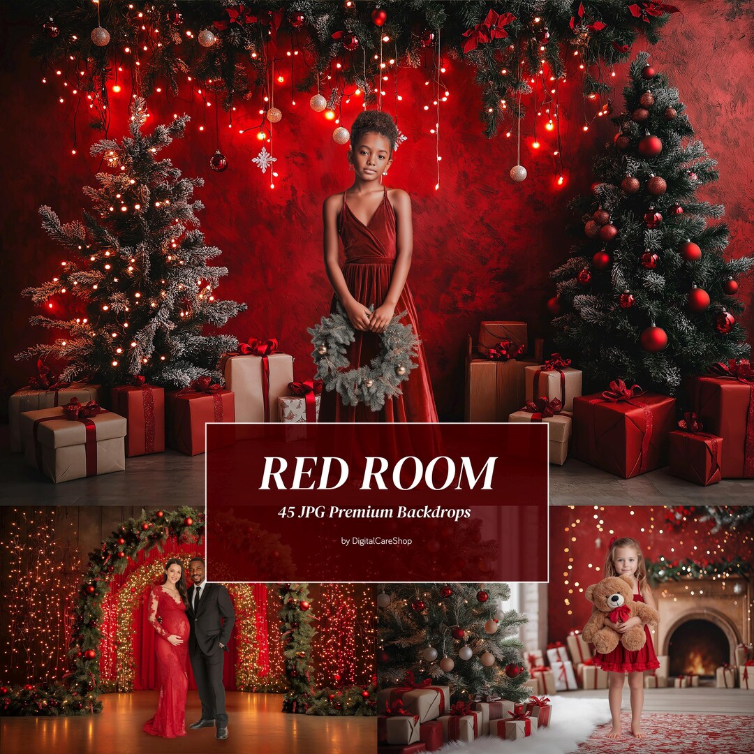 45 Christmas Red Room Digital Backdrops Maternity Backdrop Overlays Red ...