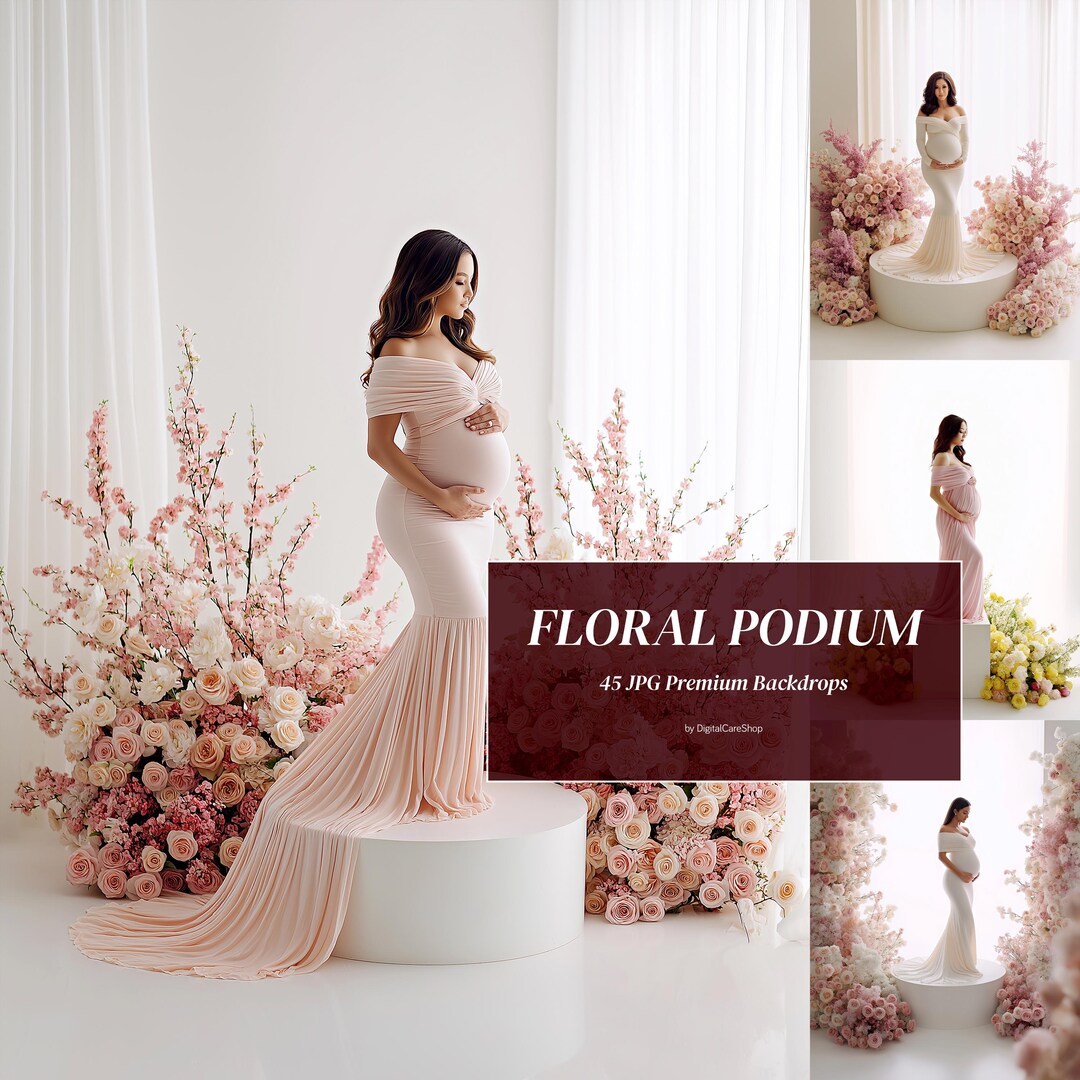 45 White Backlit Flower Podium Backgrounds, Spring Pregnancy Studio ...