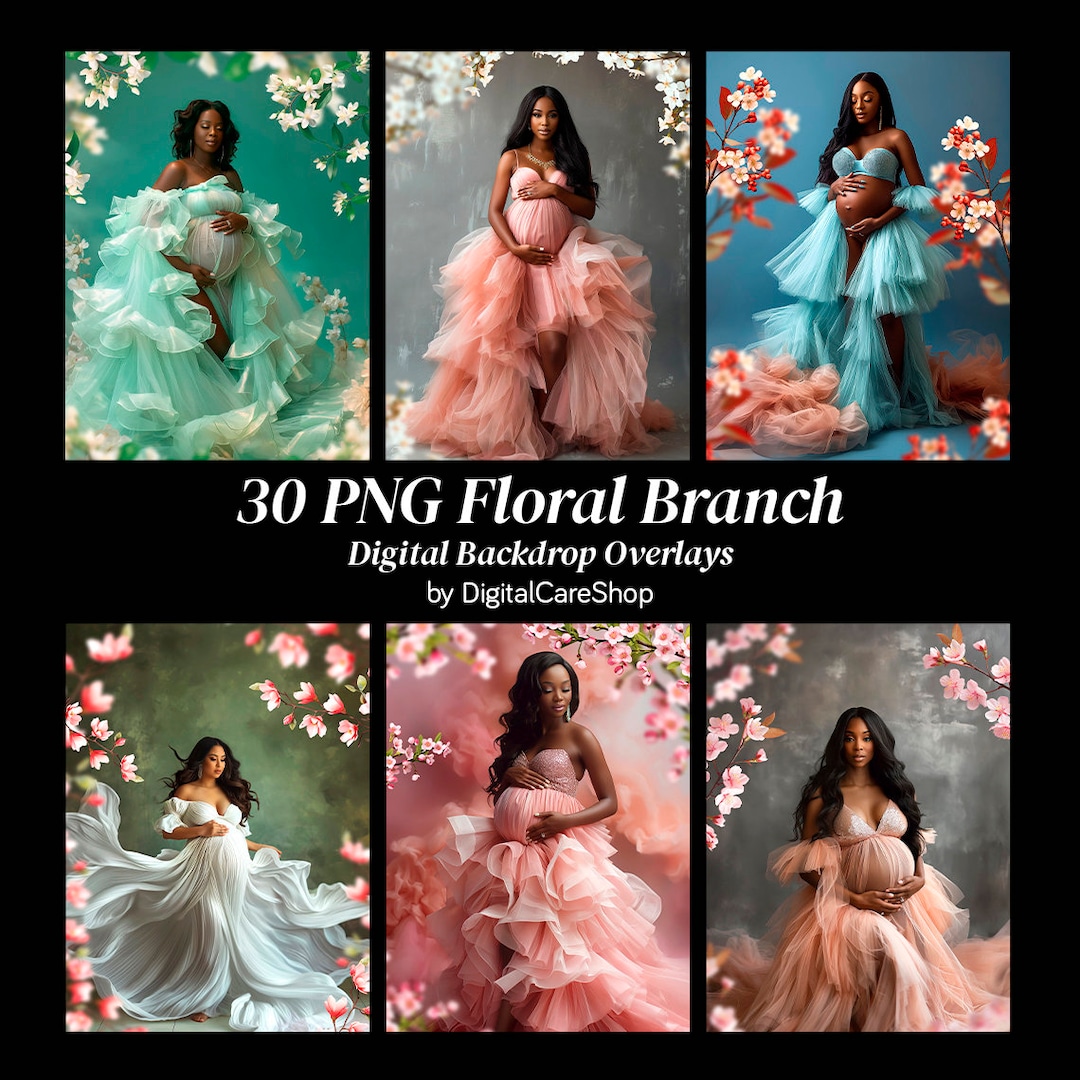 Buy 35 PNG Floral Branch Backdrop Overlays Maternity Backdrop Overlays ...