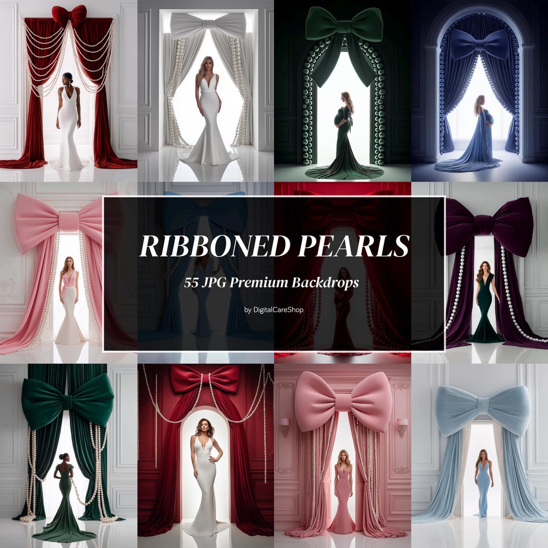 40 Ribboned Pearls Christmas Digital Backdrops Bow & Pearls Maternity ...