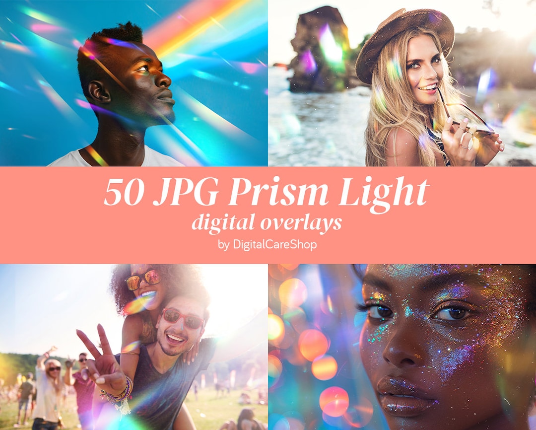 50 Prism Light Photoshop Overlays Colorful Light Leaks Bokhe Crystal Light Overlays Lens Flare ...