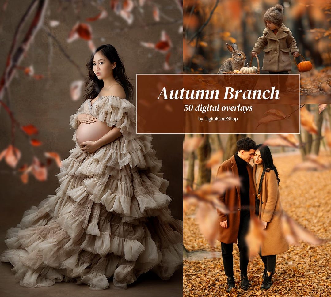 50 AUTUMN BRANCH Leaves Overlays Fall Digital Backdrops Autunumn Leaf ...
