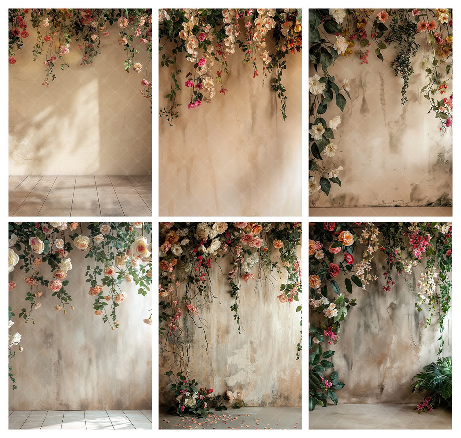 24 FLORAL BACKDROPS Maternity Background Digital Flowers Wall Overlay ...