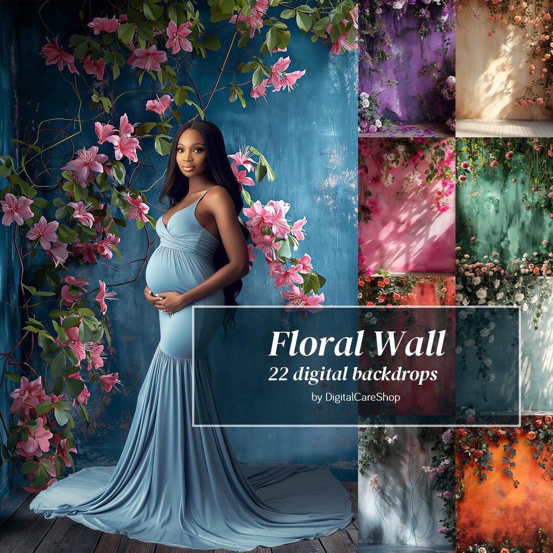 Floral Wall Digital Backdrops: Maternity Photography Overlays (JPG) - Etsy