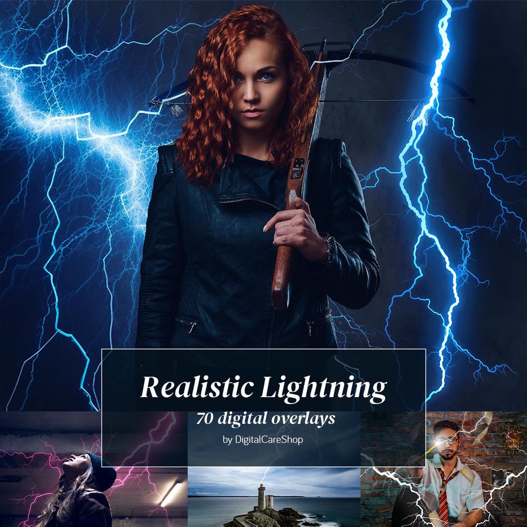 70 Realistic Lightning Photo Overlays: Thunderstorm Effects (JPG ...