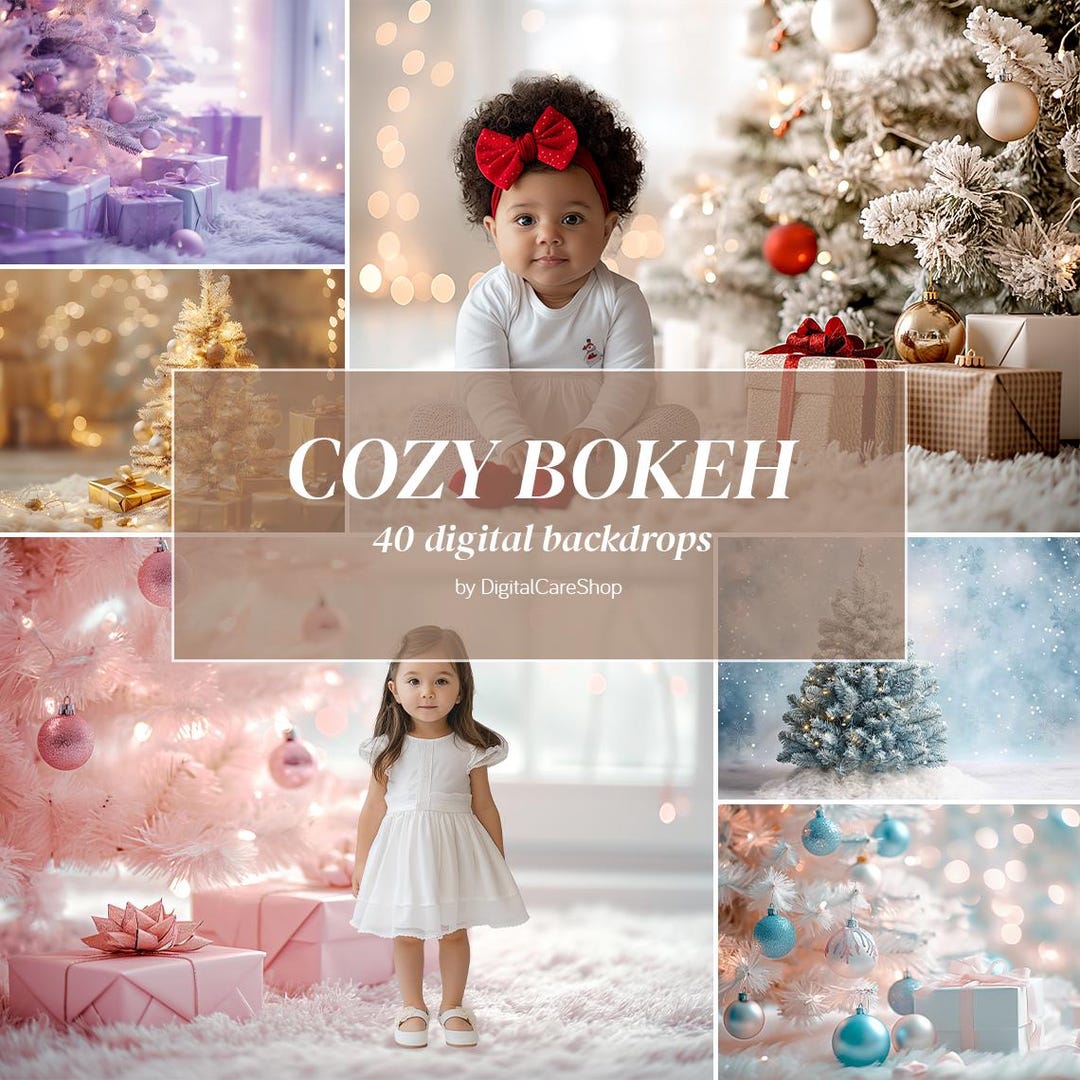 40 Christmas Bokeh Studio Digital Background Overlays Cozy Winter ...