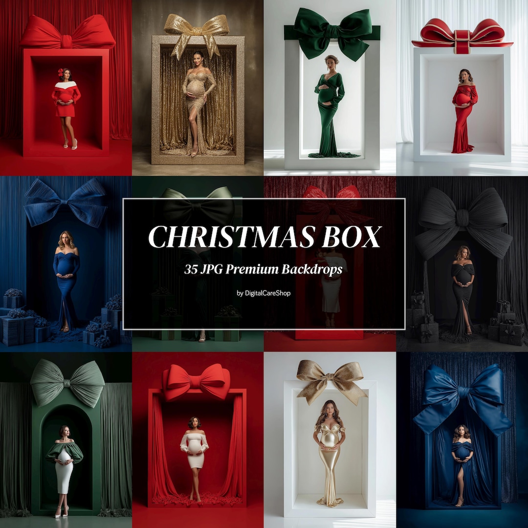 35 Gift Box Christmas Digital Backdrops Bow Maternity Background Winter ...