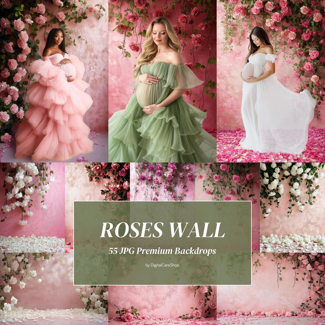 55 FLORAL WALL Digital Backdrops Maternity Flower Backgrounds Pink ...