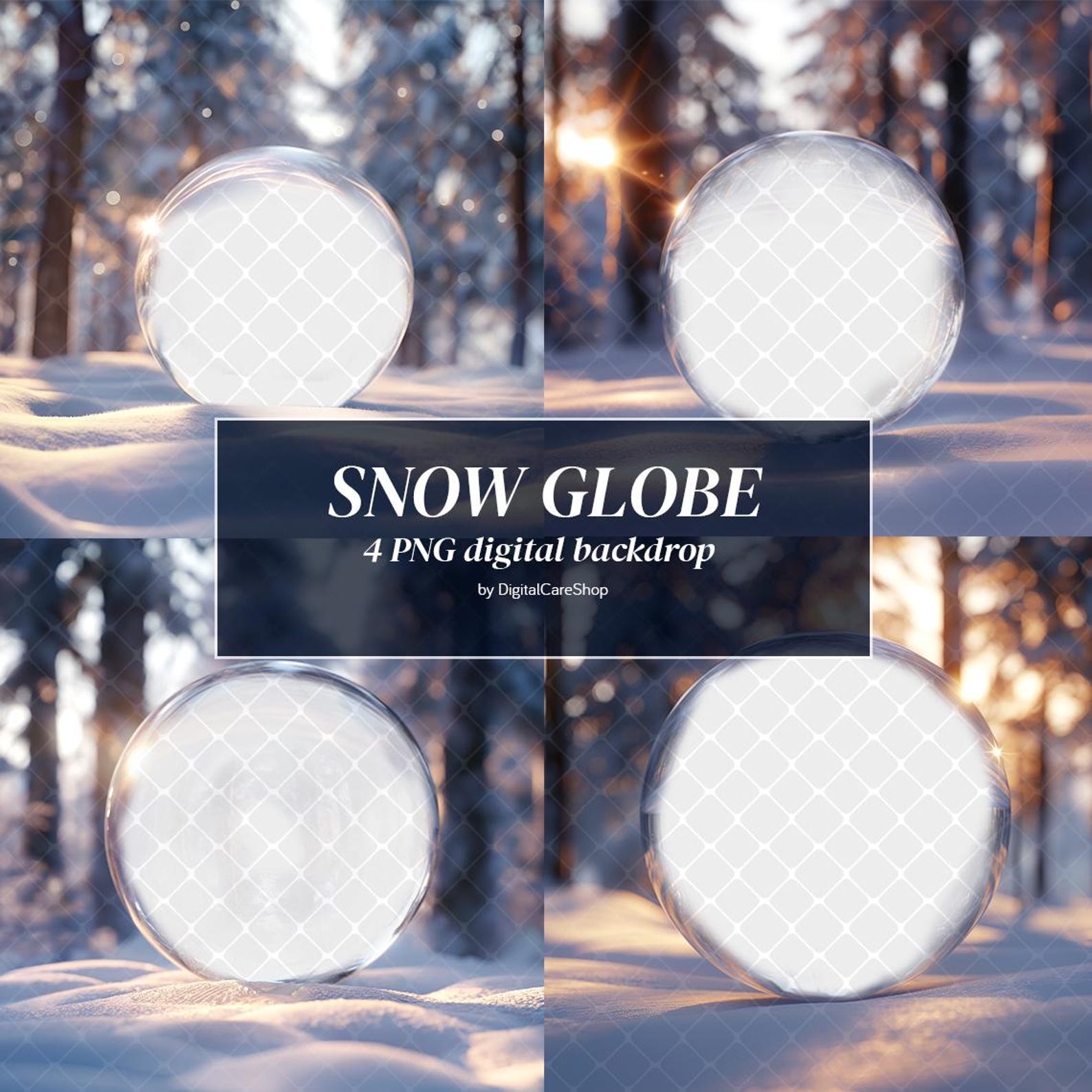 4 Christmas Snow Globe Digital Backdrops Winter Forest Digital ...