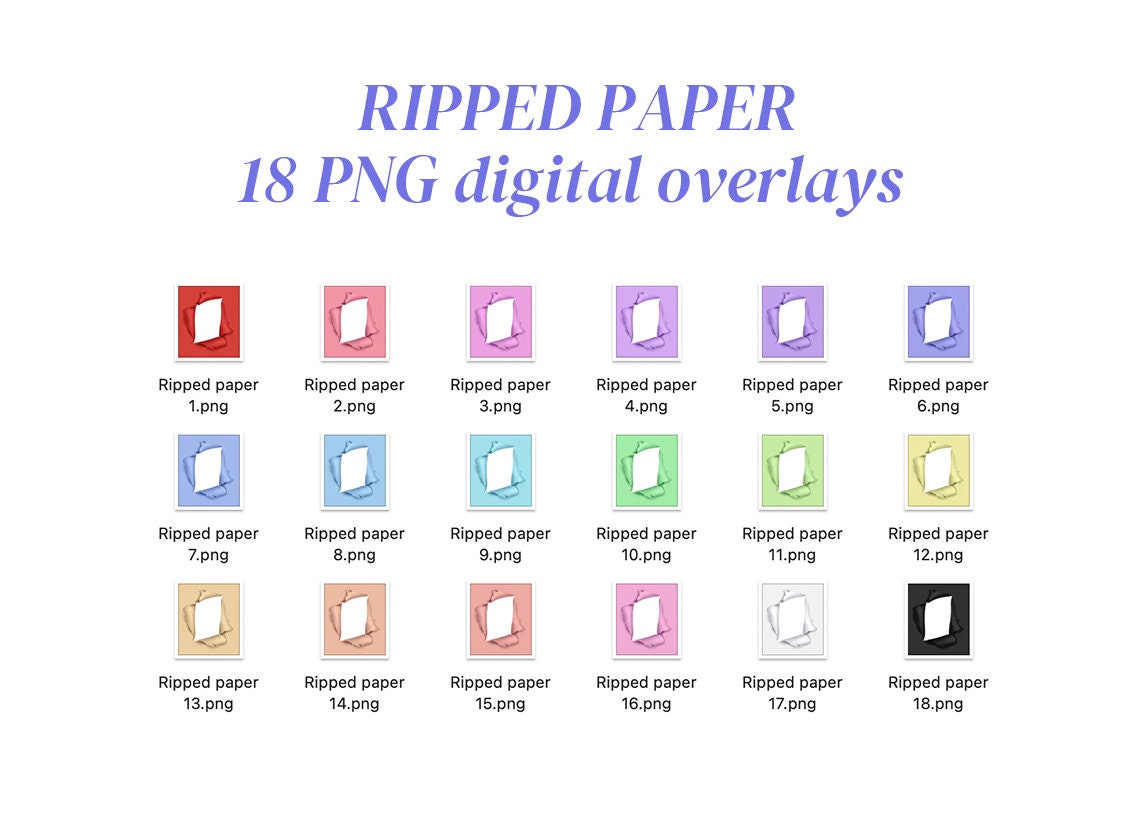 18 PNG Ripped Paper Digital Backdrop Colorful Overlay Torn Paper ...