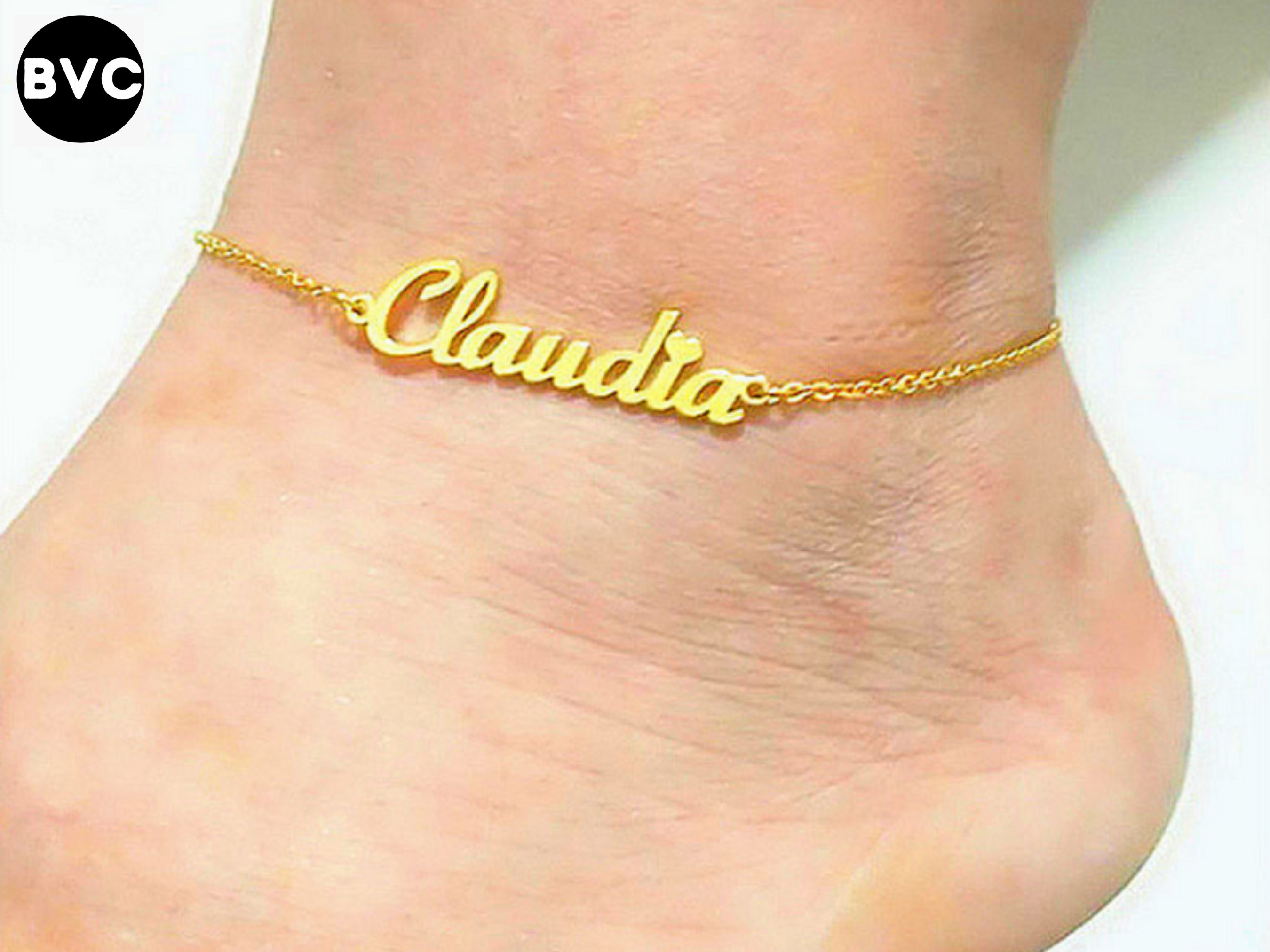 Classy Solid Gold Initial Anklet, Custom Silver Name Anklet, Nameplate ...