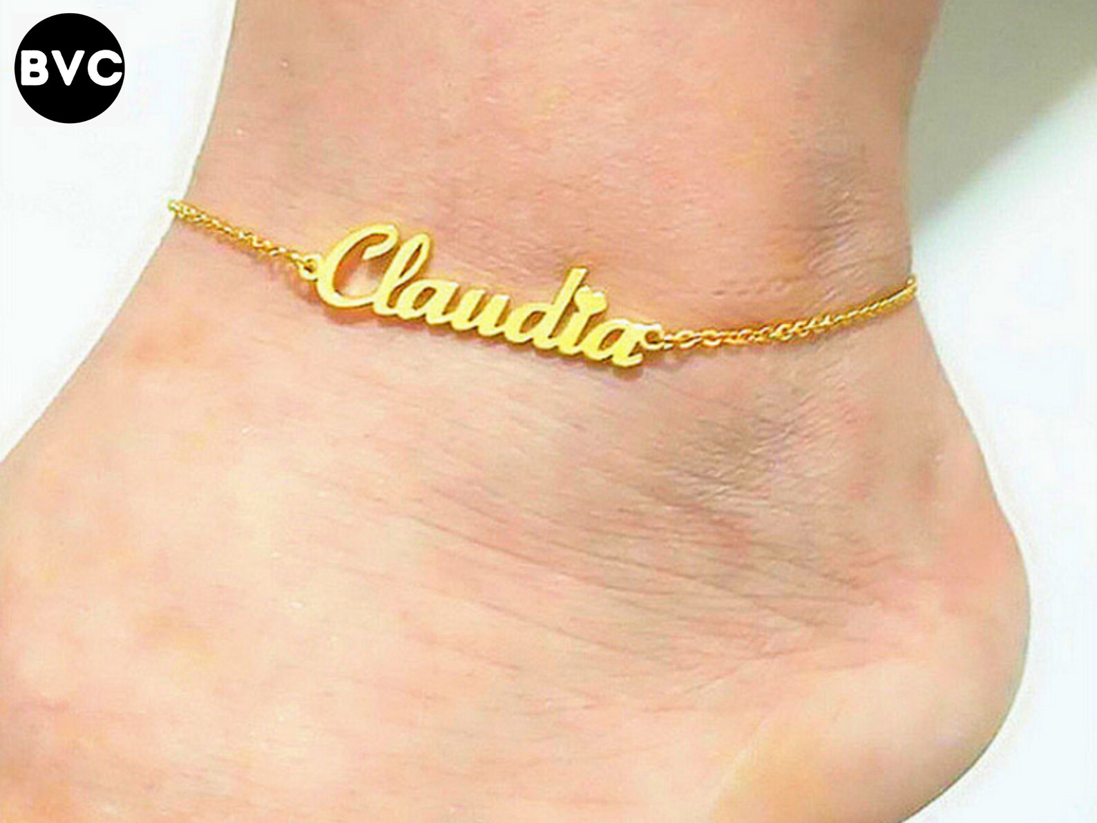 Classy Solid Gold Initial Anklet, Custom Silver Name Anklet, Nameplate ...