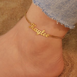 Classy Solid Gold Initial Anklet, Custom Silver Name Anklet, Nameplate ...