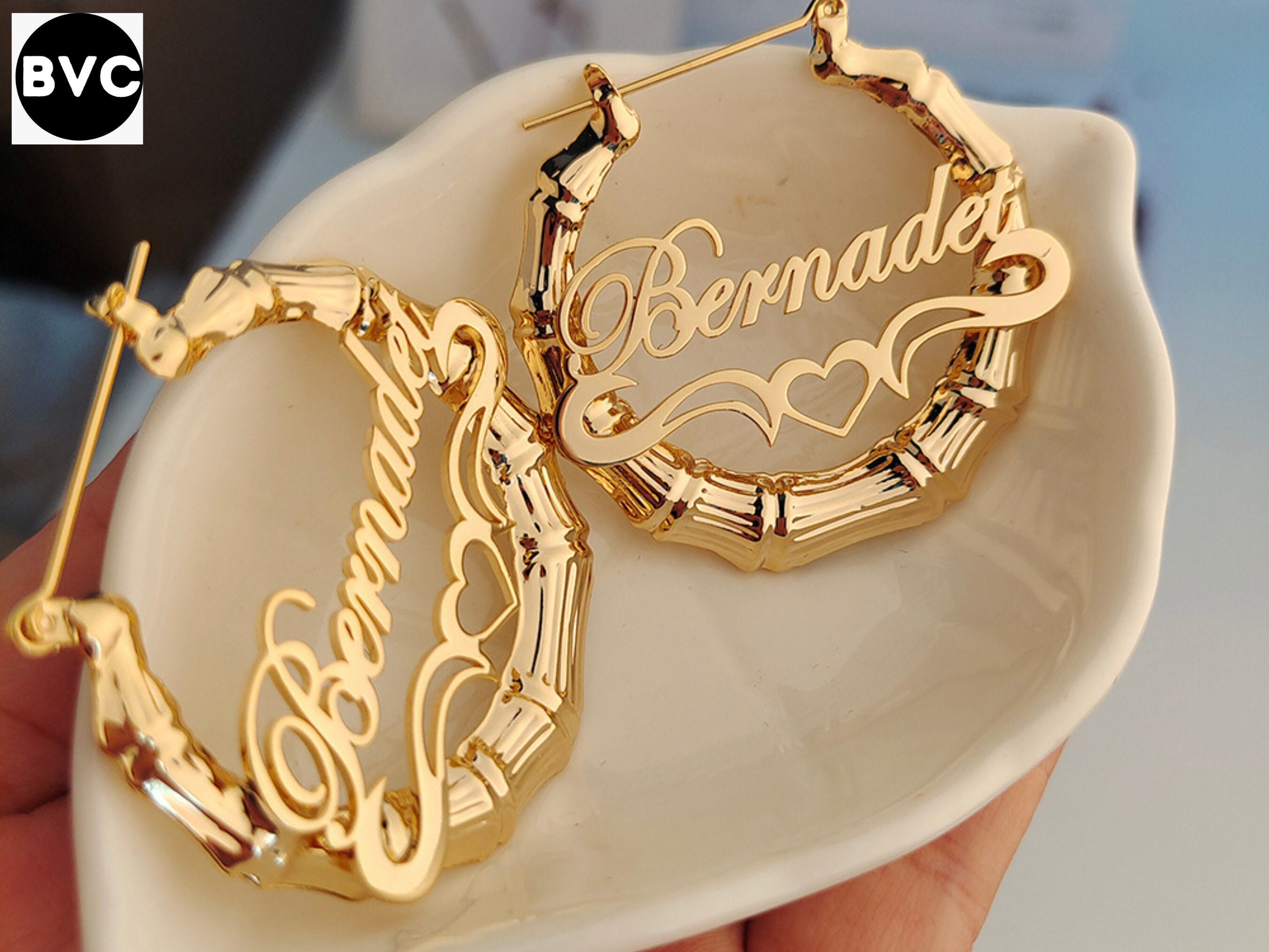 Bold Custom Name Hoop Earring,gold Bamboo Earrings,big Statement Bamboo ...