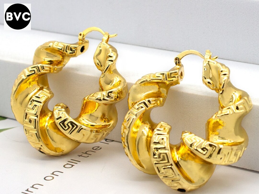 Bold Hoop Gold Earrings, Stylish Geometric Design, Minimalistic Retro ...