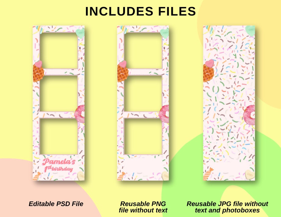 Photo Booth Birthday Girl Template 2x6 Background Candy - Etsy