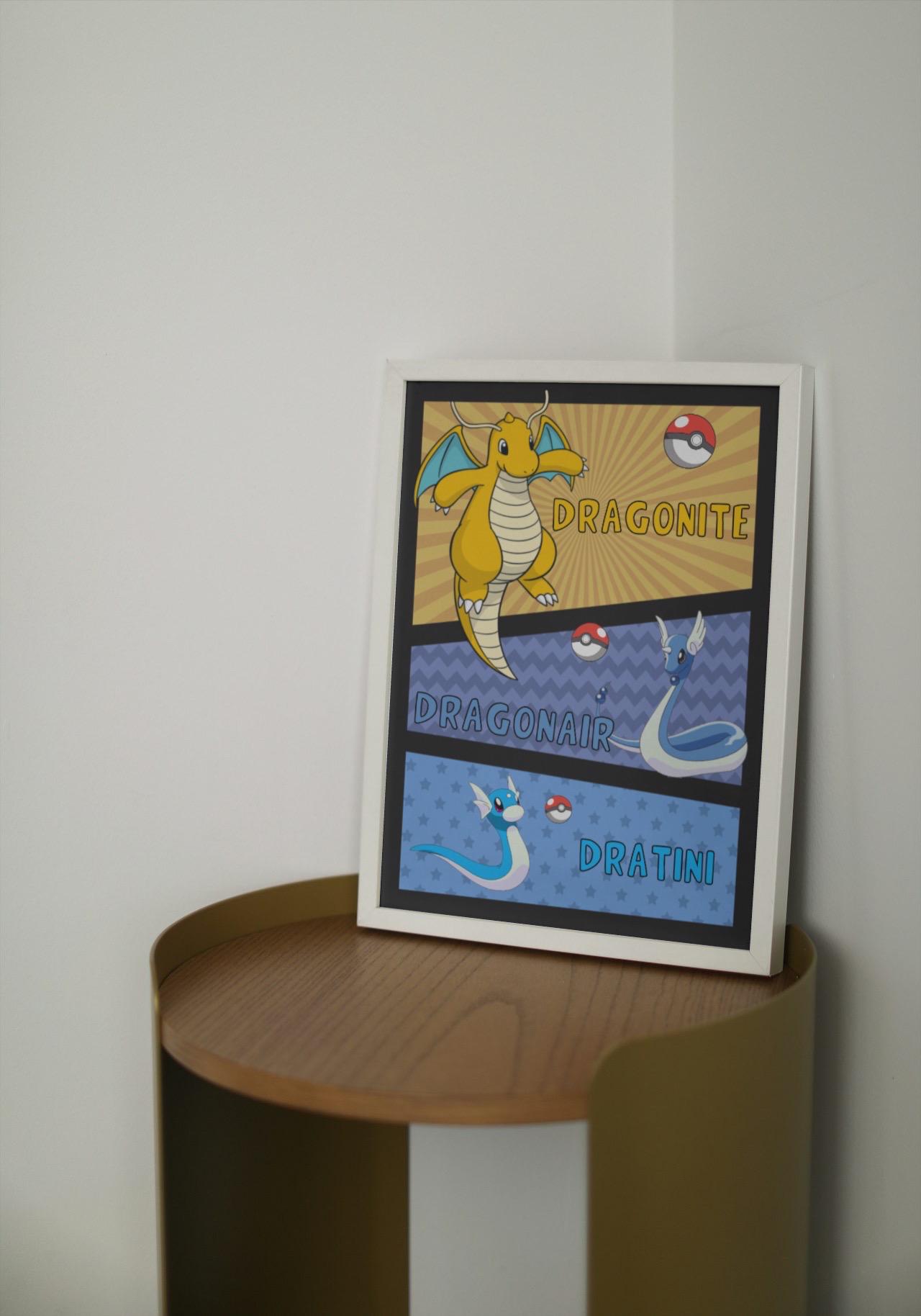 Dratini, Dragonair, Dragonite Evolution Pokemon Print | A4, 8x10 ...