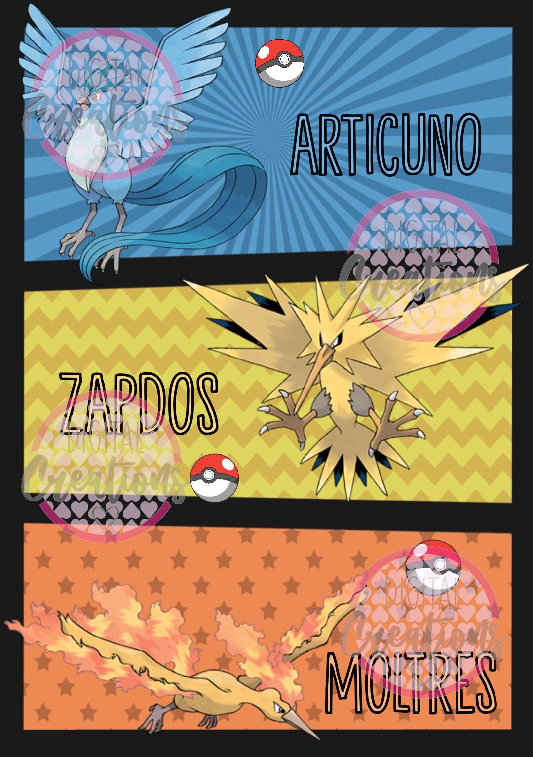 Legendary Birds Print | DIGITAL DOWNLOAD | Pokemon PNG | Zapdos ...