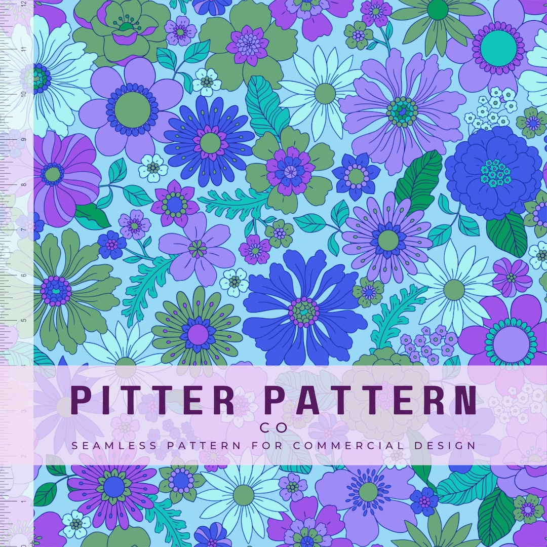 Retro Purple Floral Seamless Pattern | 60s 70s Groovy Flowers Fabric ...