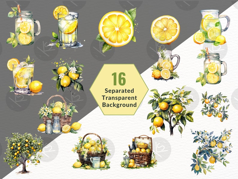 Vibrant Watercolor Lemon Clipart Set Citrus Fruit - Etsy