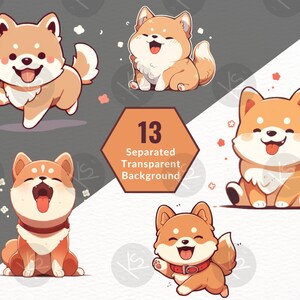Kawaii Shiba Inu Illustration, Cute Dog Clipart With Flat Colors ...