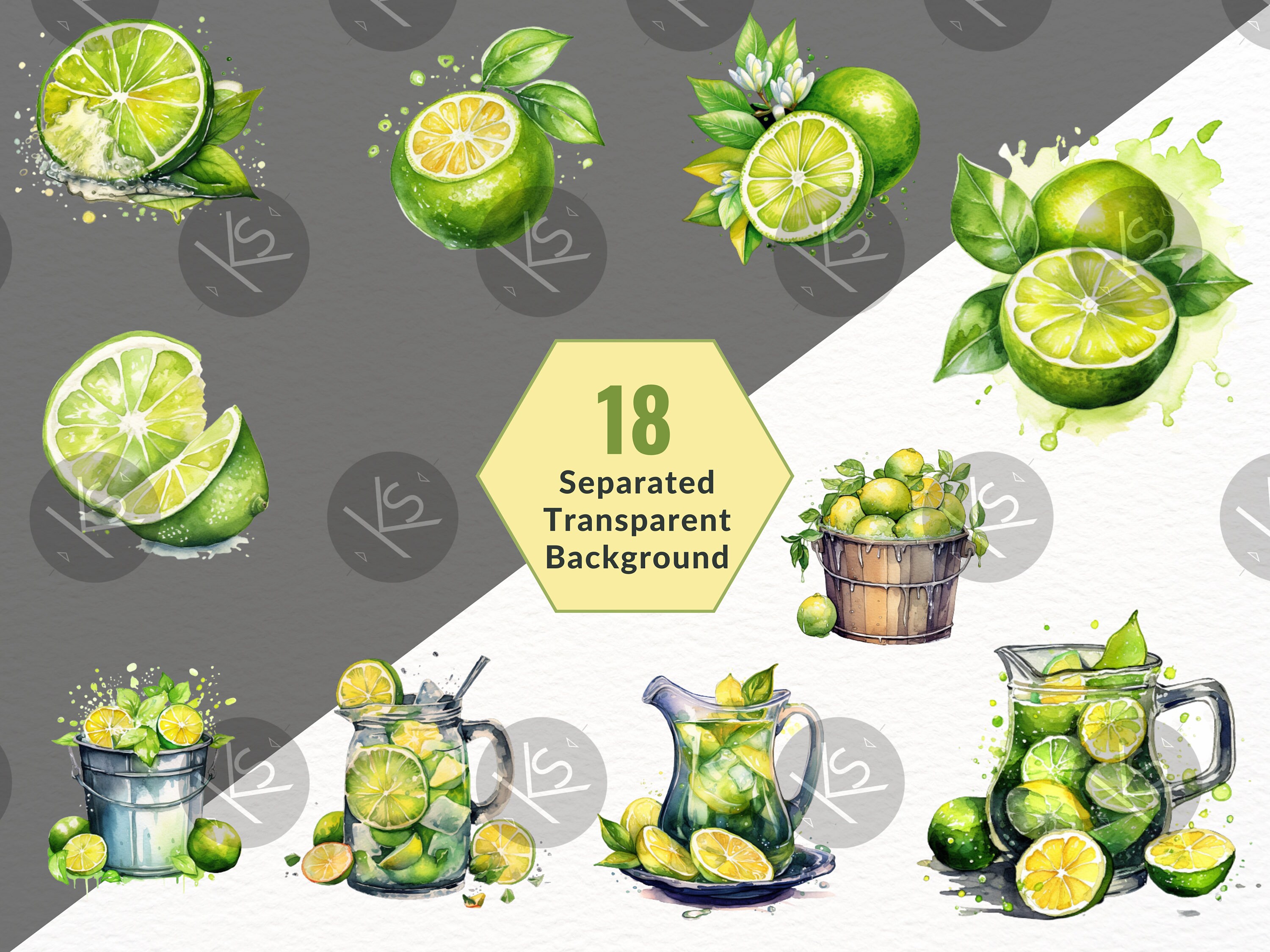 Vibrant Watercolor Lime Clipart Set Citrus Fruit Illustrations ...