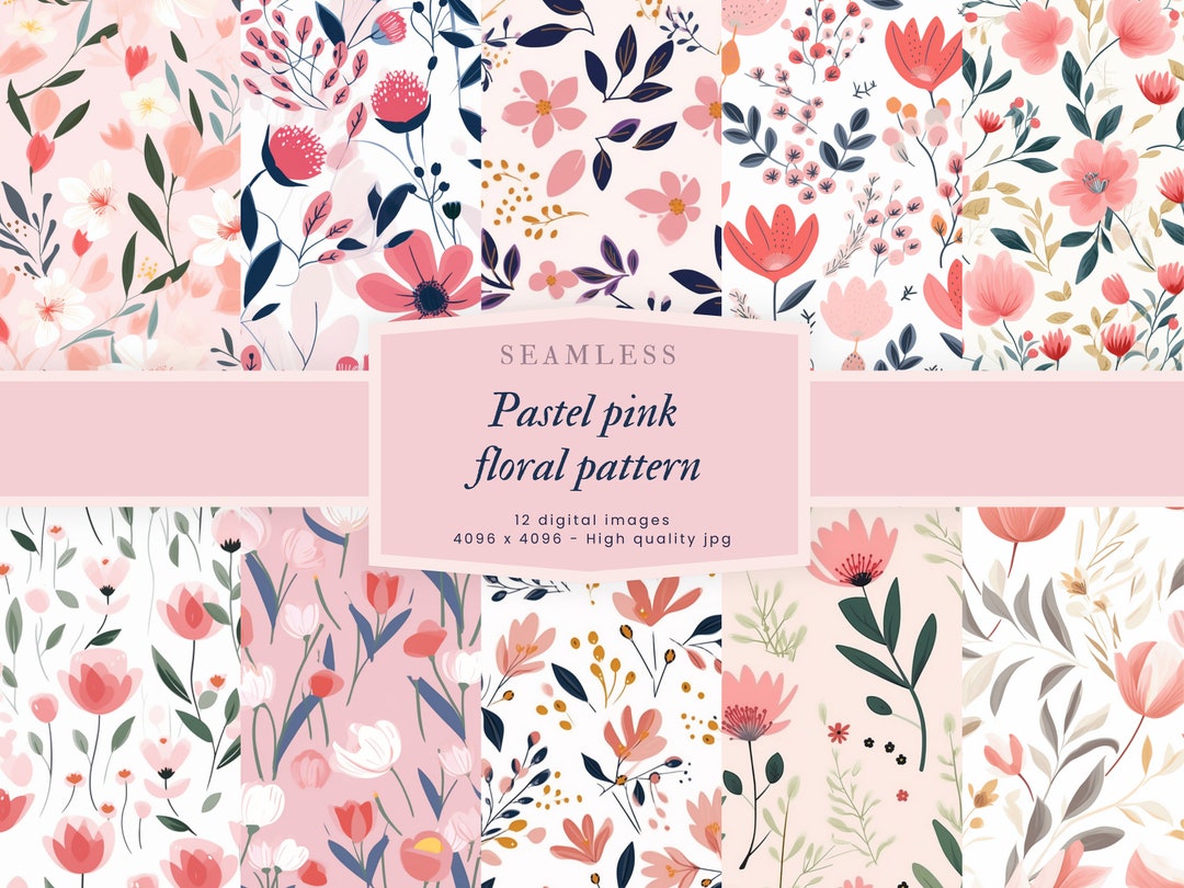 Delicate Pastel Pink Floral Pattern Bundle, Digital Paper Pack ...