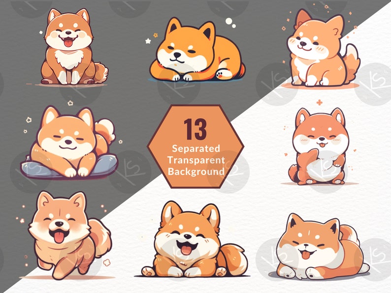 Kawaii Shiba Inu Illustration, Cute Dog Clipart With Flat Colors ...