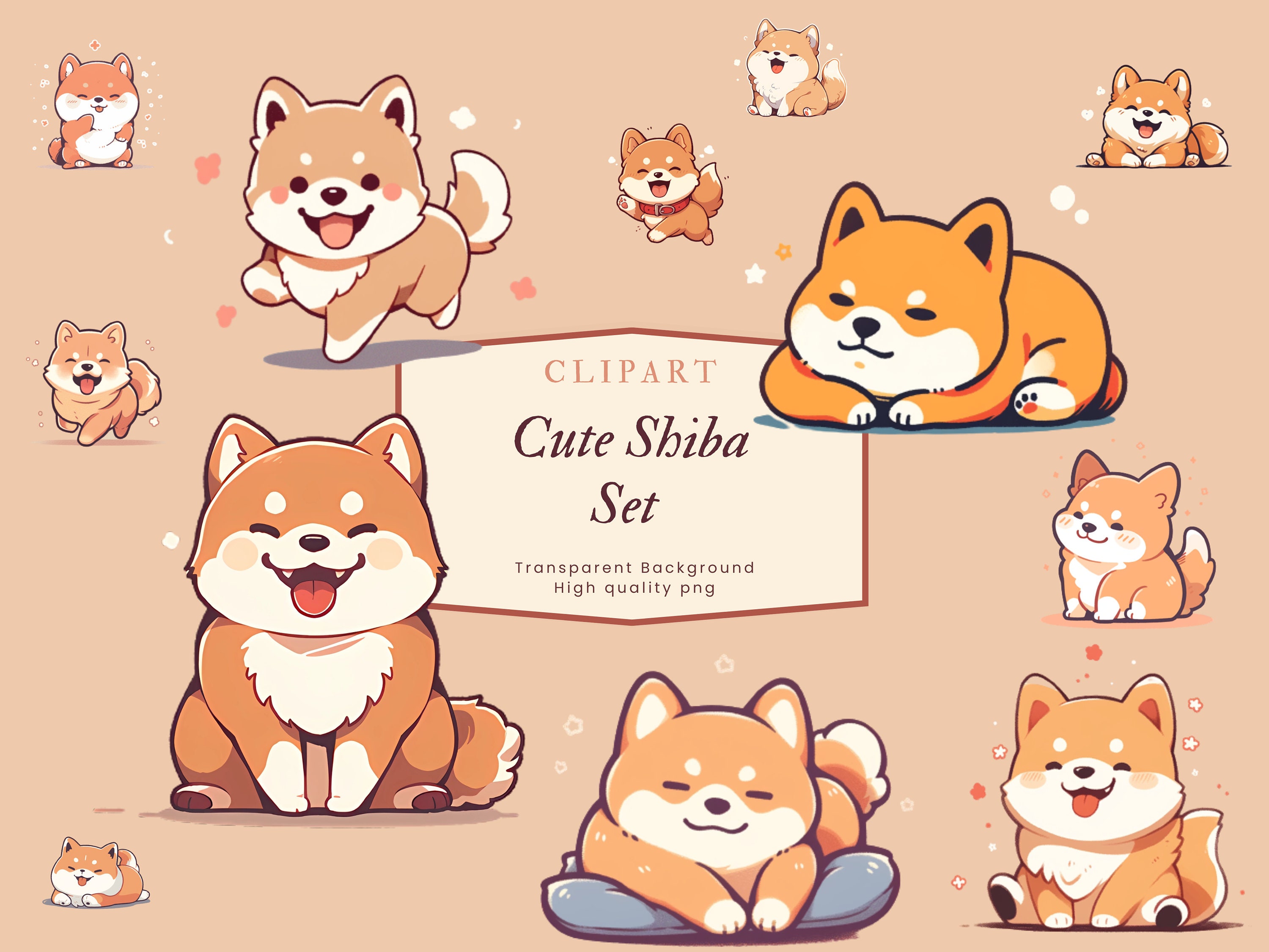 Kawaii Shiba Inu Illustration, Cute Dog Clipart With Flat Colors ...