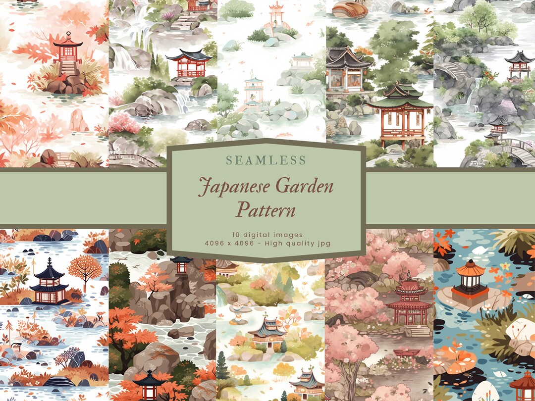 Traditional Japanese Garden Pattern Bundle, Digital Paper Pack ...