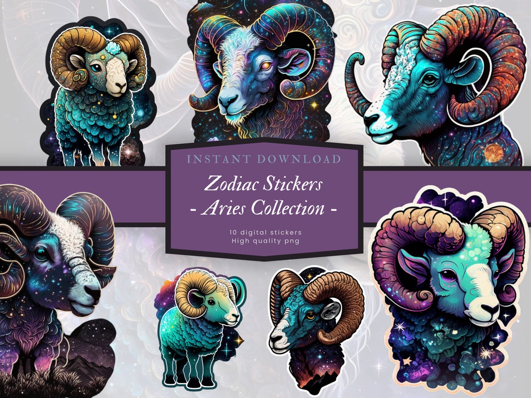 10 Astrology and Zodiac Stickers, Aries Theme, Galactic and Pyschedelic ...