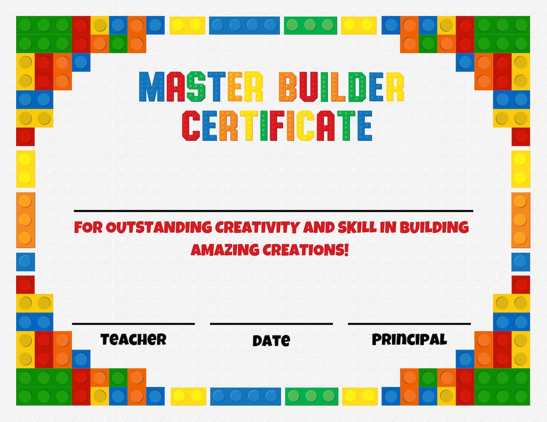 LEGO Master Builder Certificate - Editable / Printable (PDF + PPT) - Etsy