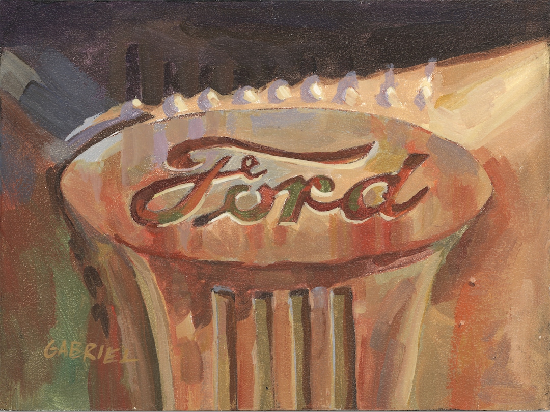 Original 6x8 Oil Painting vintage Ford Badge Artwork for Home, Man Cave ...