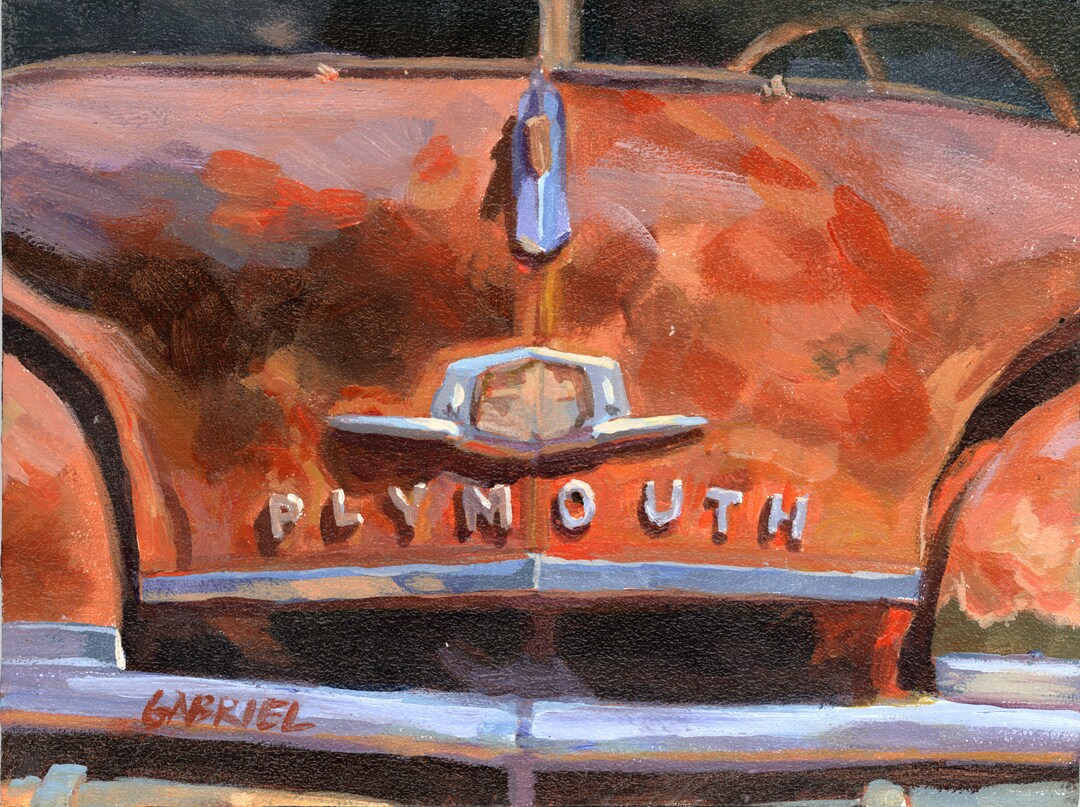 Original 6x8 Acrylic Painting 1949 Plymouth Badge Artwork for Home, Man ...