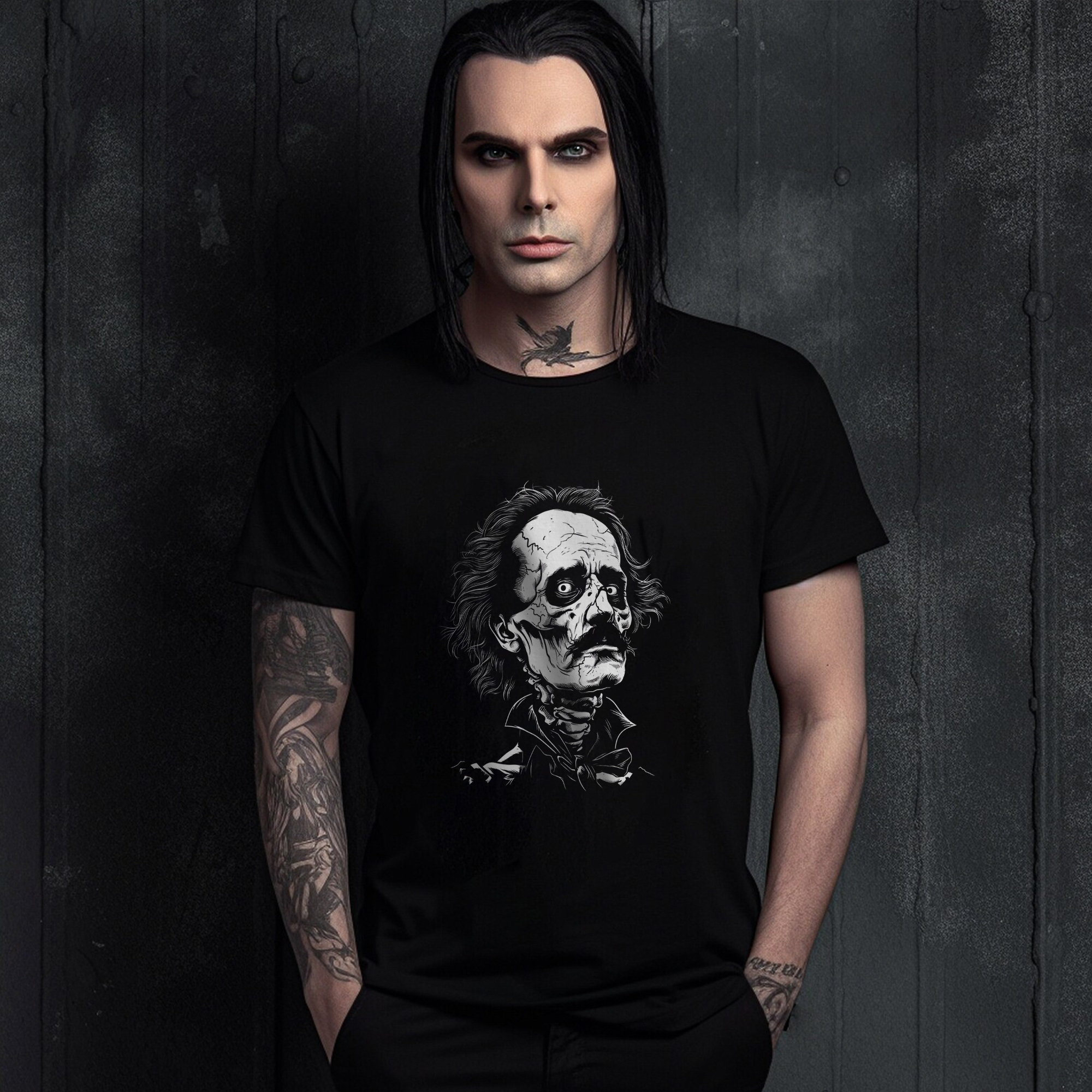 Edgar Allan Poe Skull Graphic T-shirt - Etsy