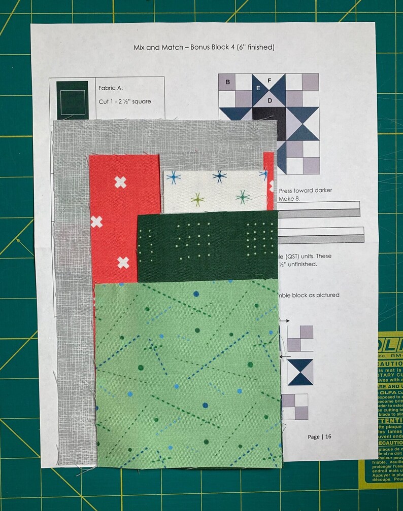 6 Quilt Blocks. Directions and Fabric for 2 Different Blocks. Gray ...