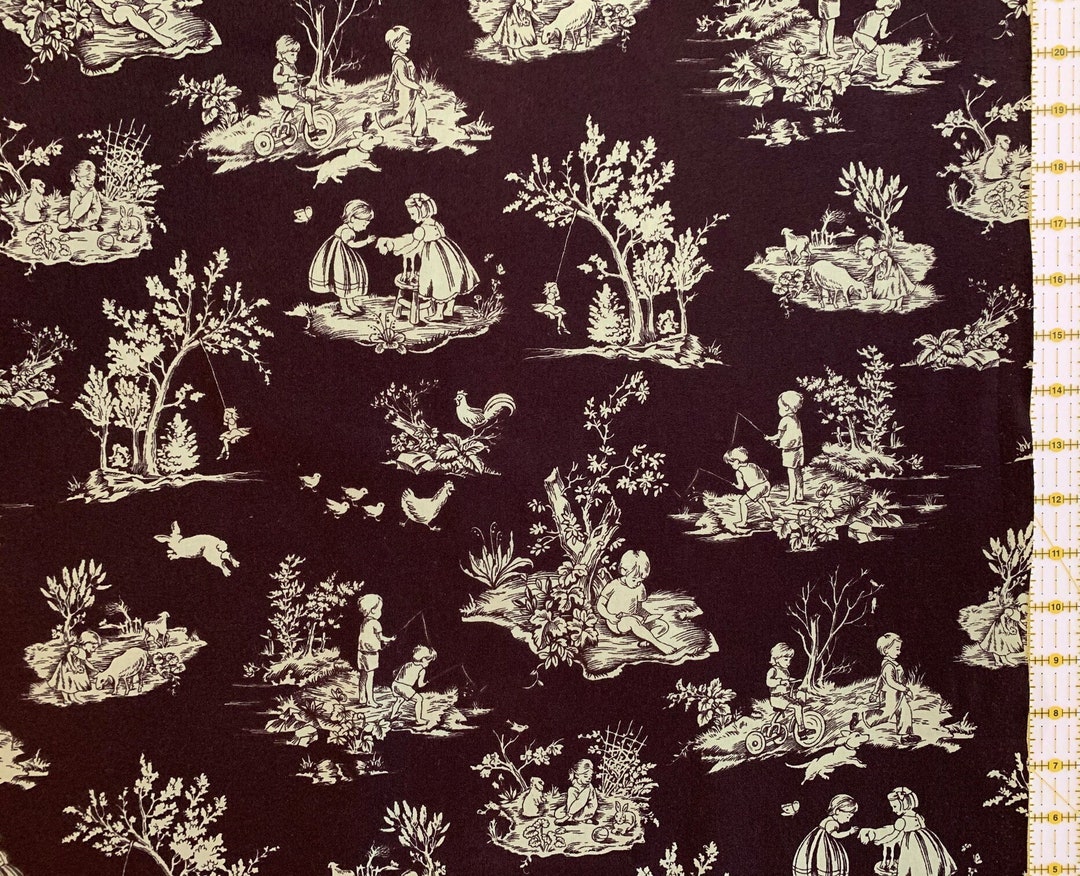 Kid's Toile by Michael Miller Fabrics. Brown Background - Etsy