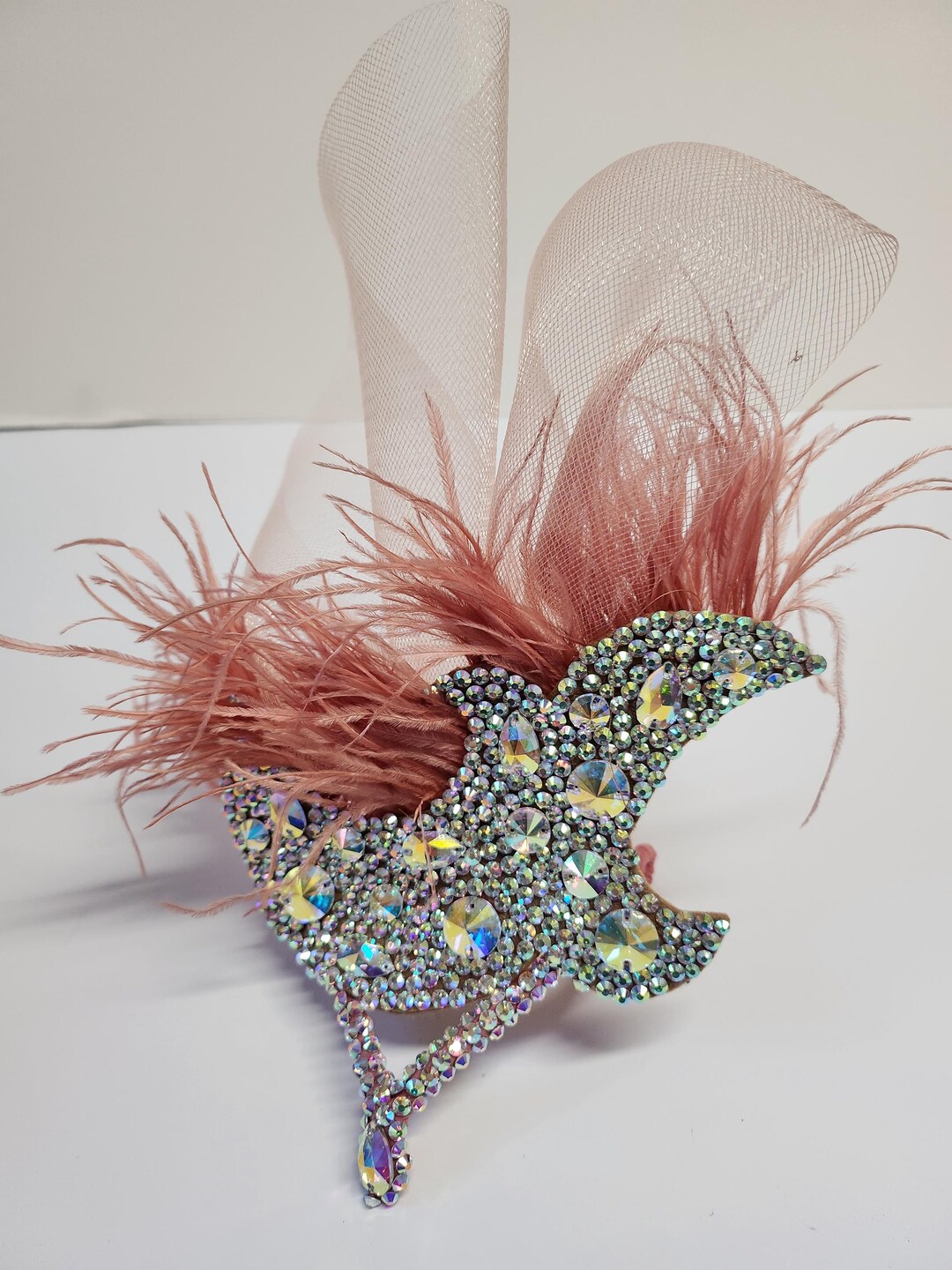 Dusty Pink Feather Crystal Headpiece Crinoline Head Dress Crown Dance ...