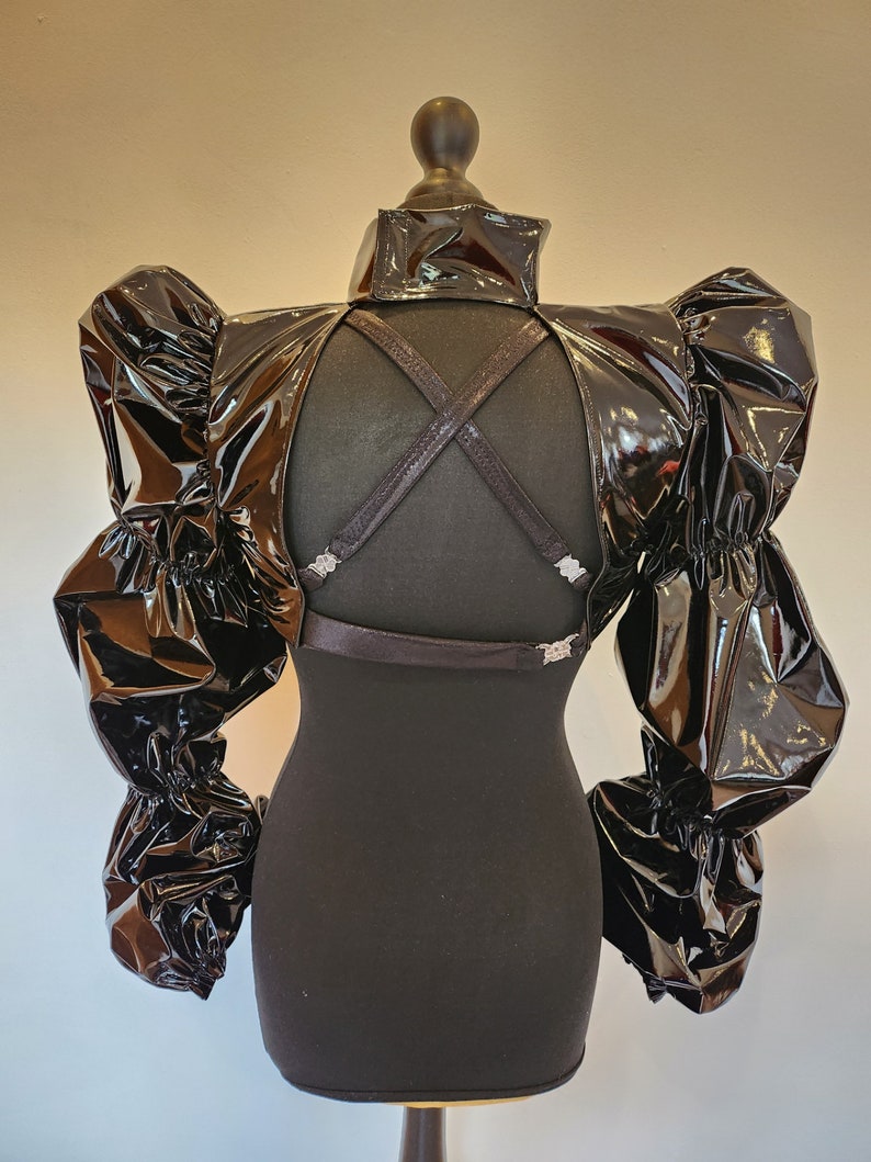 Pvc Puff Sleeve Jacket Cropped Top Open Back Festival Clubbing Rave ...