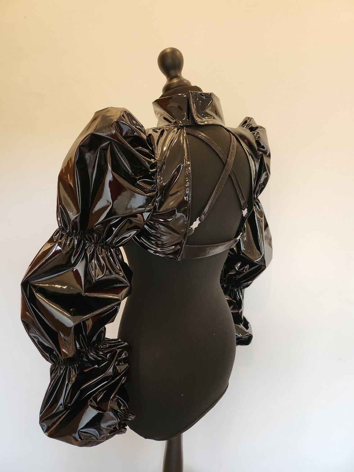 Pvc Puff Sleeve Jacket Cropped Top Open Back Festival Clubbing Rave ...