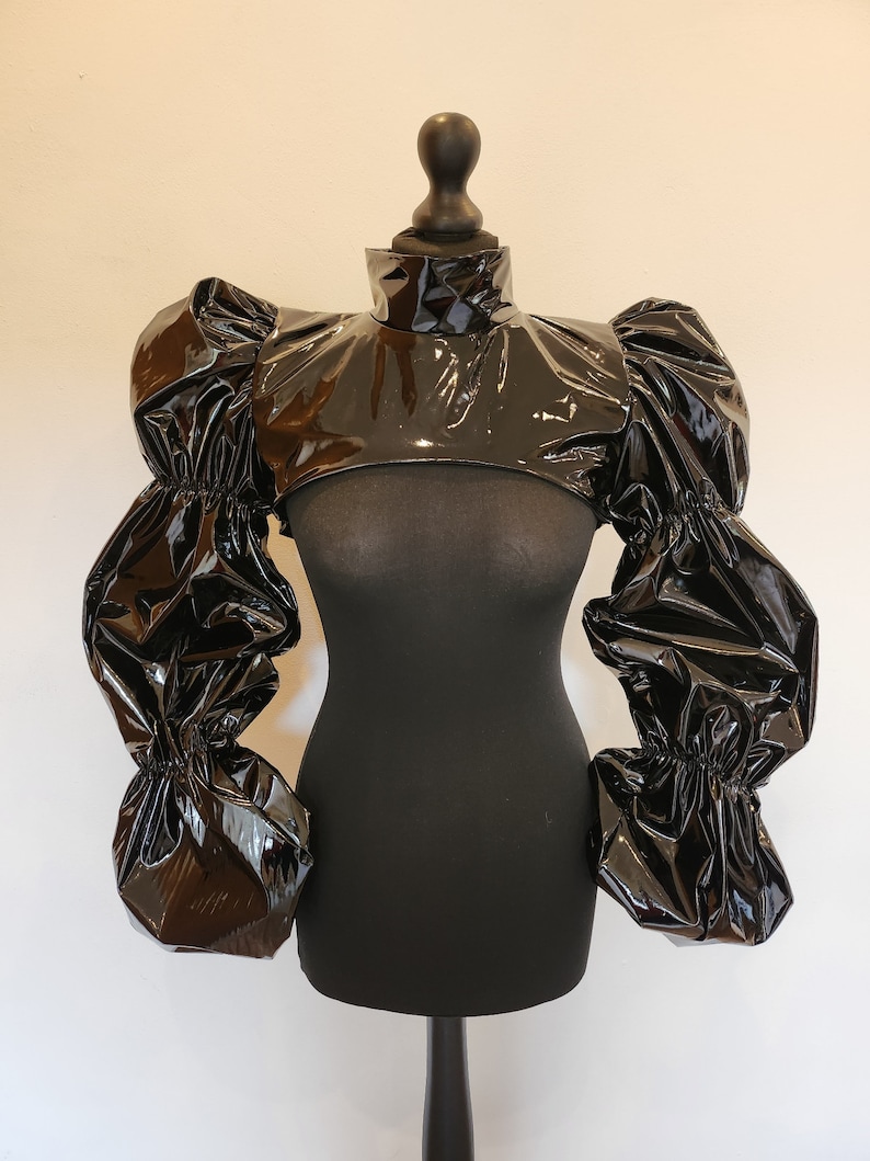 Pvc Puff Sleeve Jacket Cropped Top Open Back Festival Clubbing Rave ...