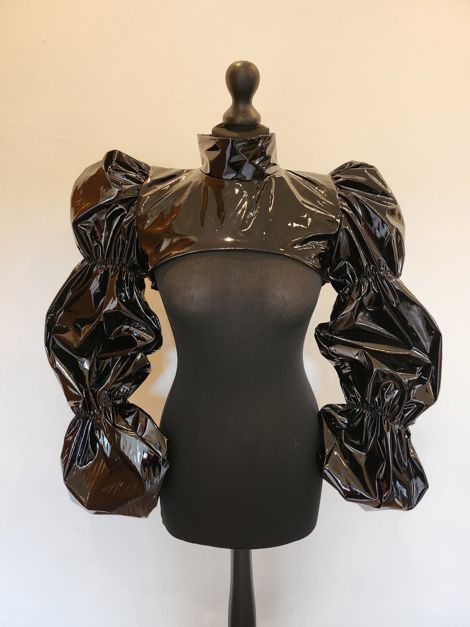 Pvc Puff Sleeve Jacket Cropped Top Open Back Festival Clubbing Rave ...